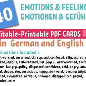 EMOTIONS & FEELINGS Printable Flashcards for Kids in German and English ...