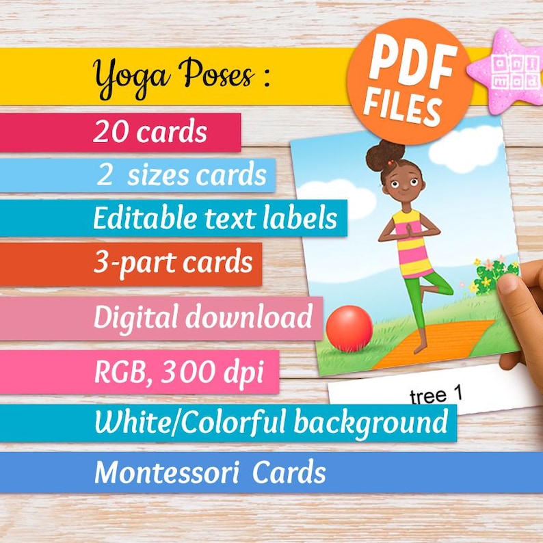 YOGA POSES Flashcards for Kids, 20 Montessori Printable Cards ...