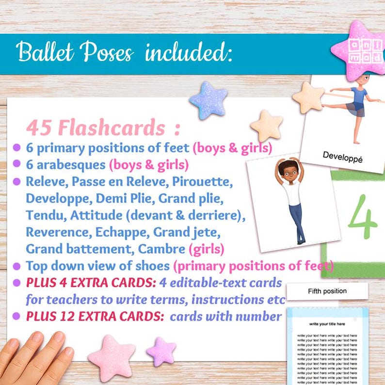 BALLET Poses Boys & Girls Printable Flashcards for Kids, 45 Montessori ...