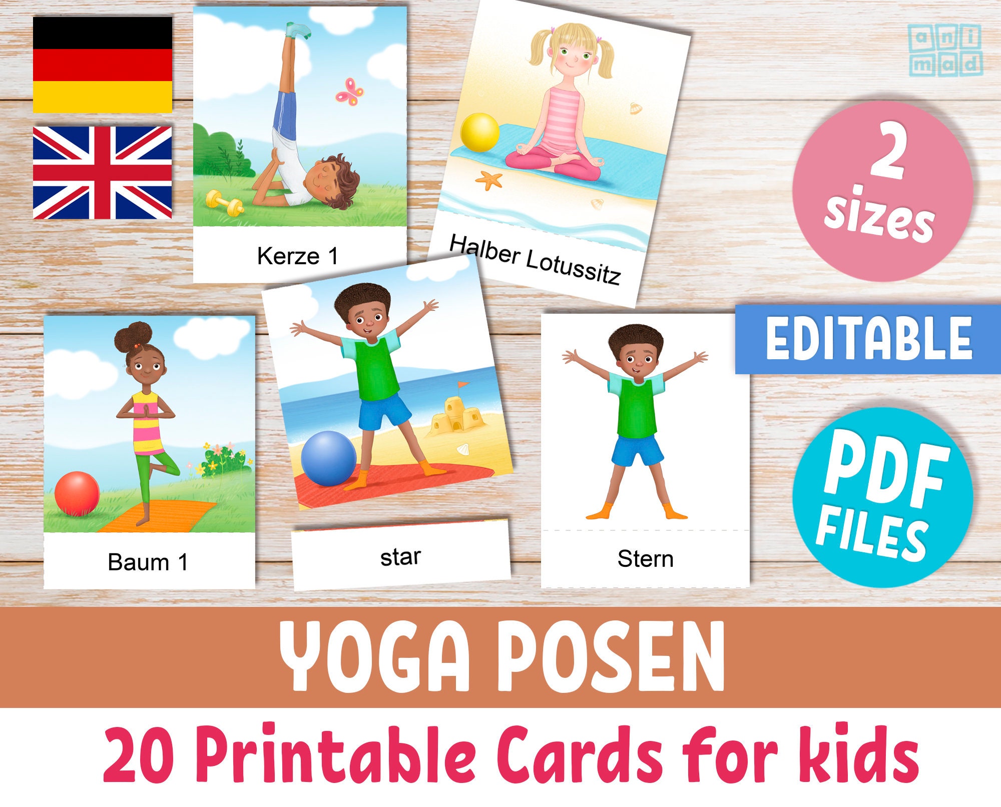 YOGA POSES Printable Flashcards for Preschool Kids in German - Etsy Finland