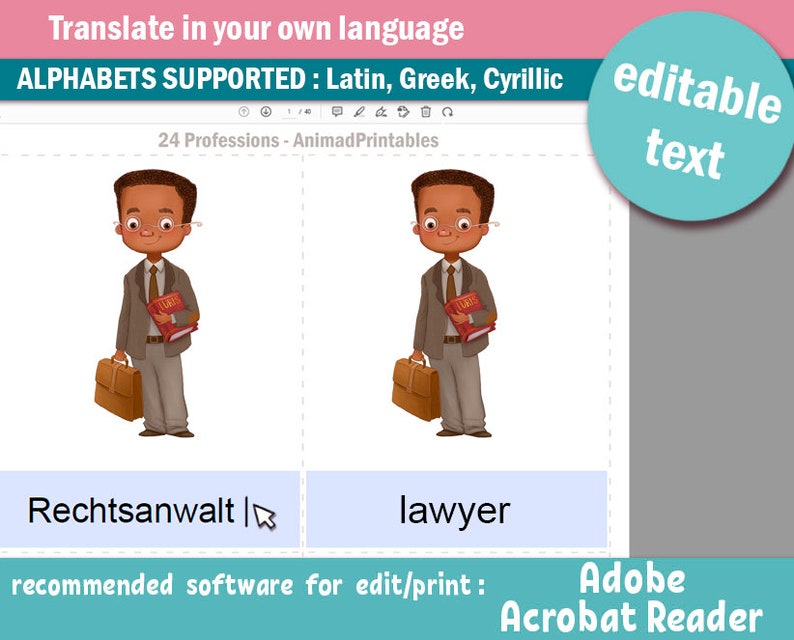 PROFESSIONS Printable Flashcards for Preschool Kids in German & English ...