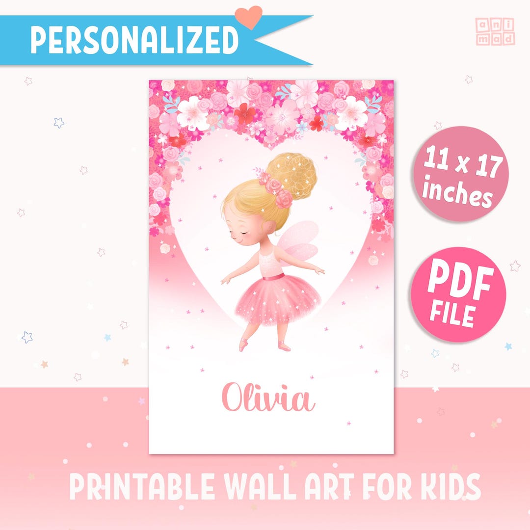 Pink Ballerina Wall Art for Kids, Personalized Printable Ballet Poster ...