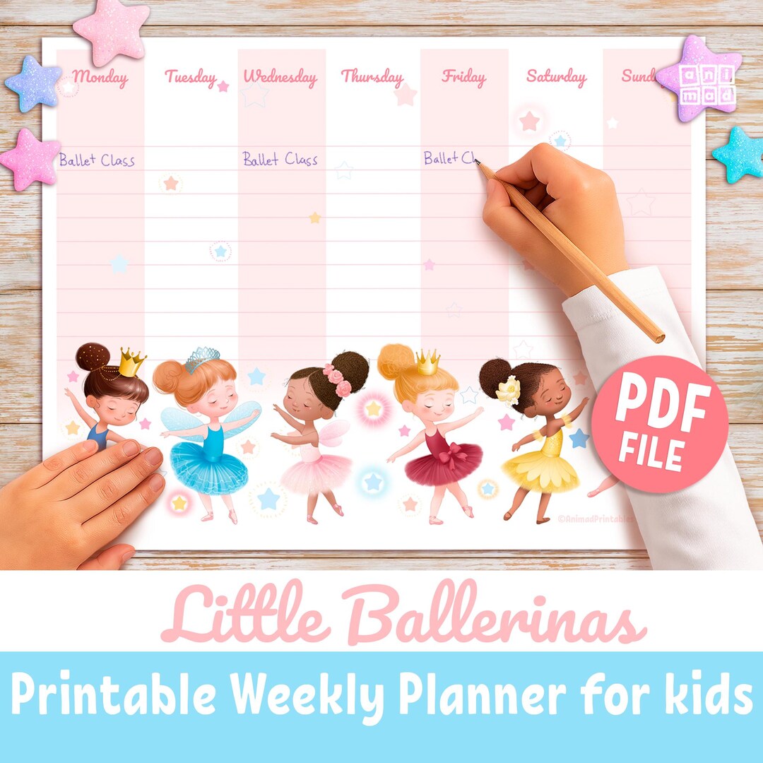 Ballet Weekly Planner for Kids, Printable Ballerina Calendar for Girls ...