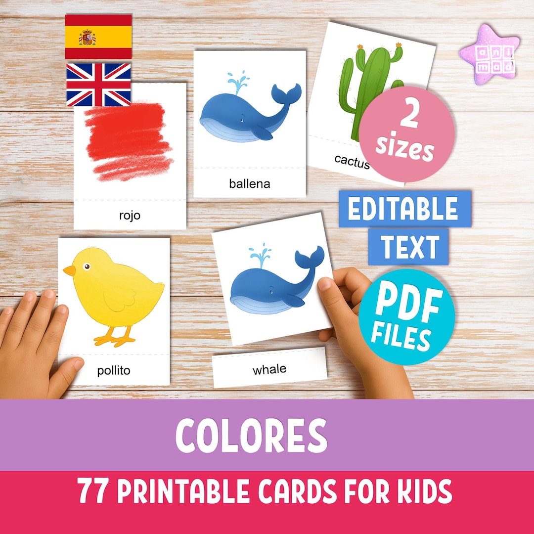Learn Colors Flashcards for Kids in SPANISH & ENGLISH, Printable ...