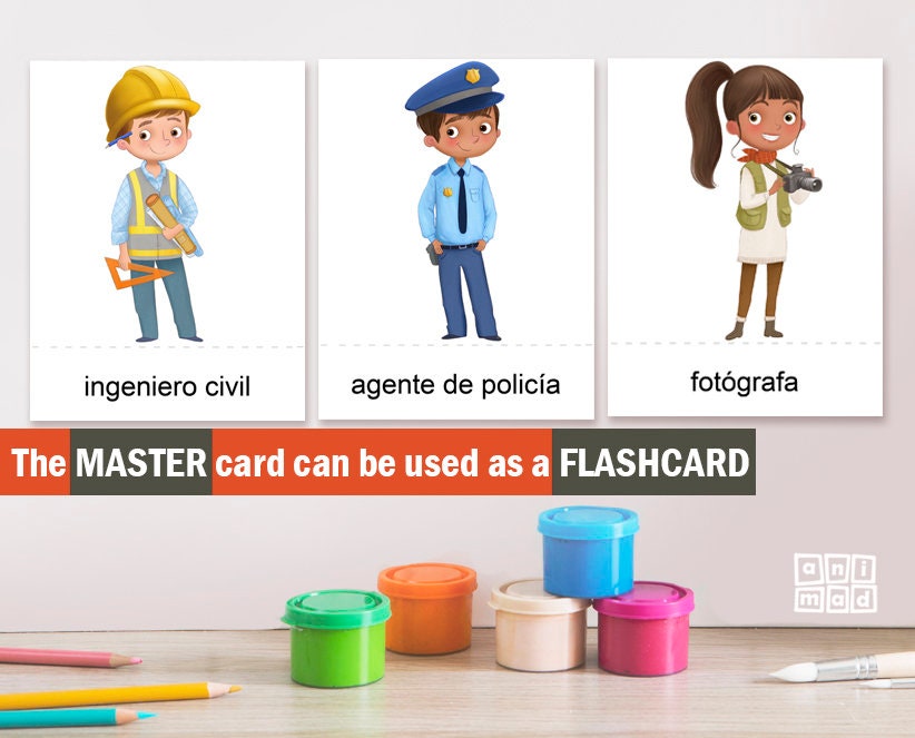 PROFESSIONS Printable Flashcards for Preschool Kids in Spanish and ...