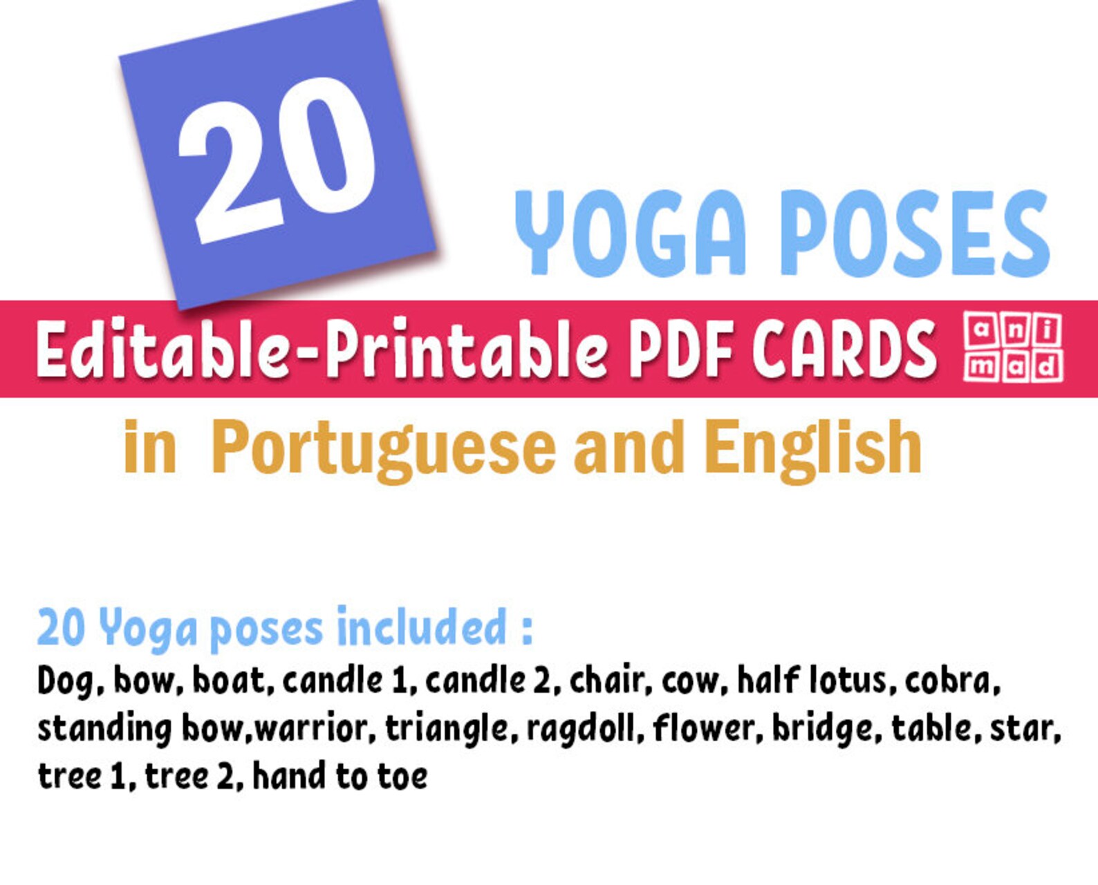 YOGA POSES Printable Flashcards for Preschool Kids in Portuguese ...