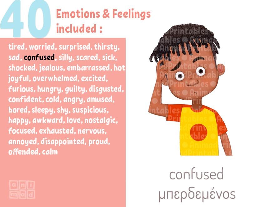 Bilingual Greek-english Emotions & Feelings Poster, Preschool Learning ...