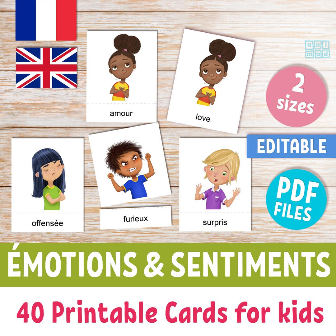 Tarjetas didácticas imprimibles de emociones y sentimientos - Etsy España
