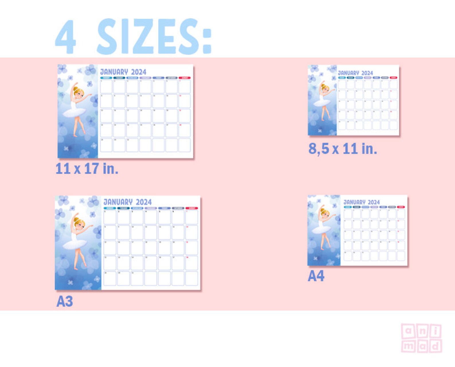 2024 PRINTABLE BALLET CALENDAR for Girls, Ballerinas Monthly Planner ...