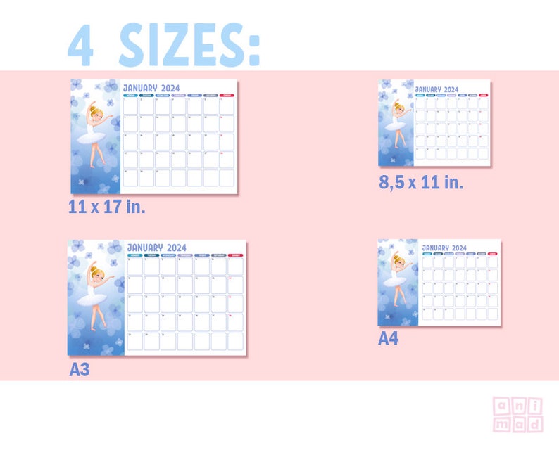 2024 PRINTABLE BALLET CALENDAR for Girls, Ballerinas Monthly Planner ...