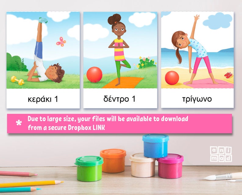YOGA POSES Printable Flashcards for Kids in Greek and English, 20 ...
