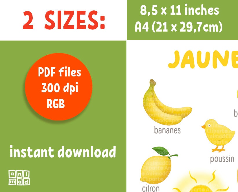 COLORS Printable Posters for Preschool Kids in FRENCH, Set of 12 ...