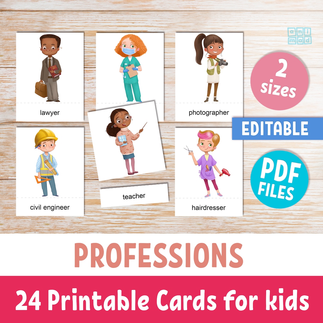 Tarjetas imprimibles de PROFESIONES para niños en edad preescolar ...