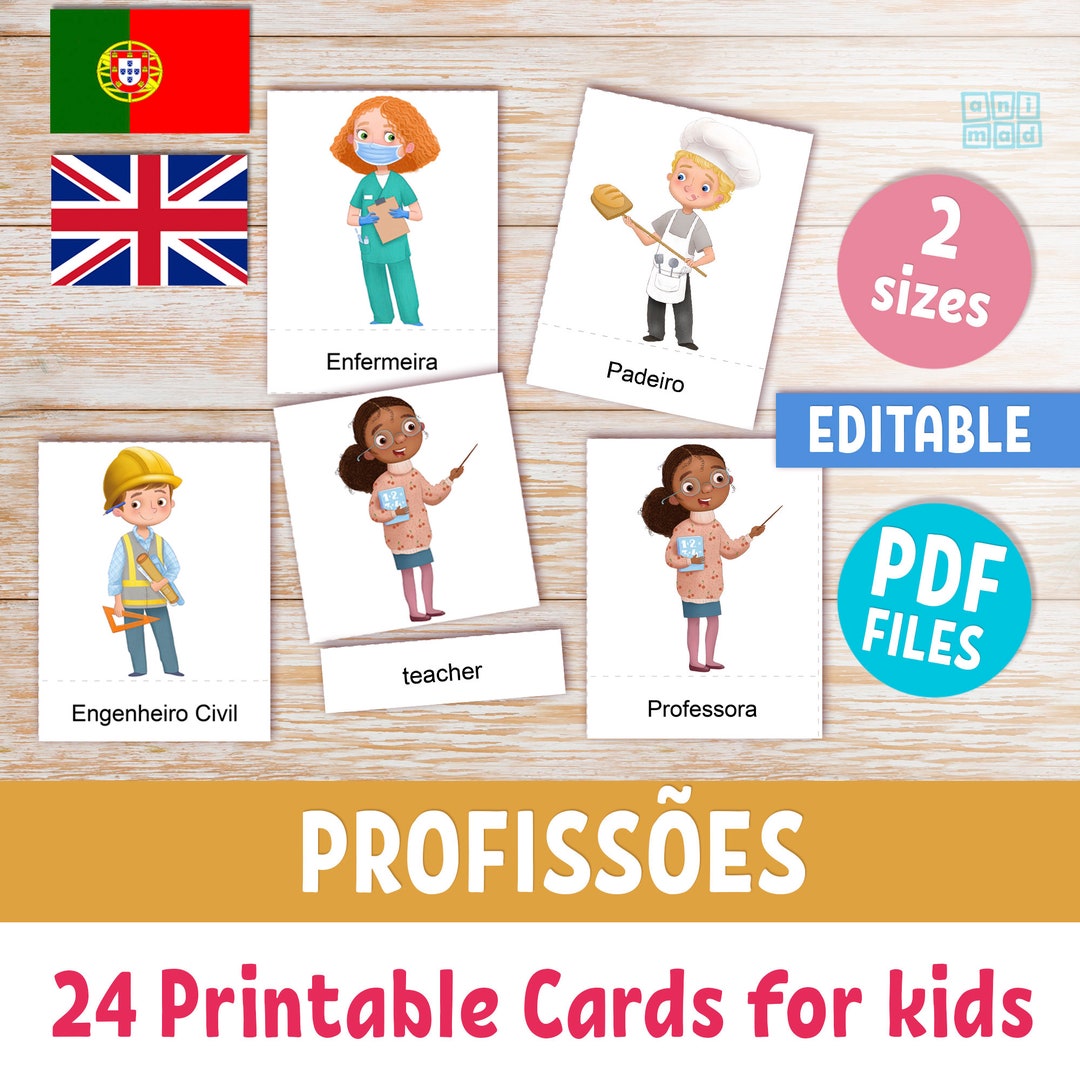 PROFESSIONS Printable Flashcards for Preschool Kids in Portuguese and ...