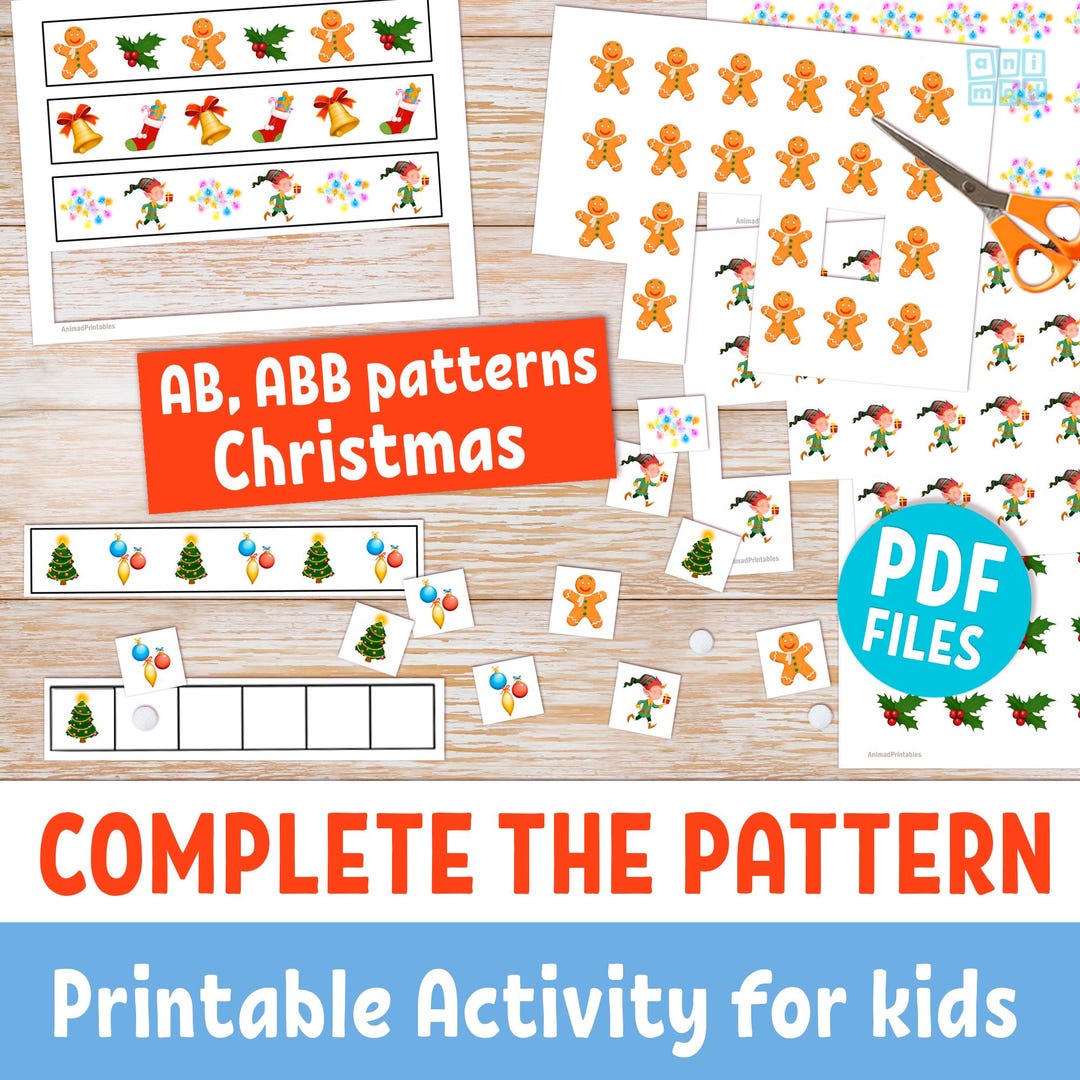CHRISTMAS Pattern Strips for Preschool Kids, Printable Christmas ...