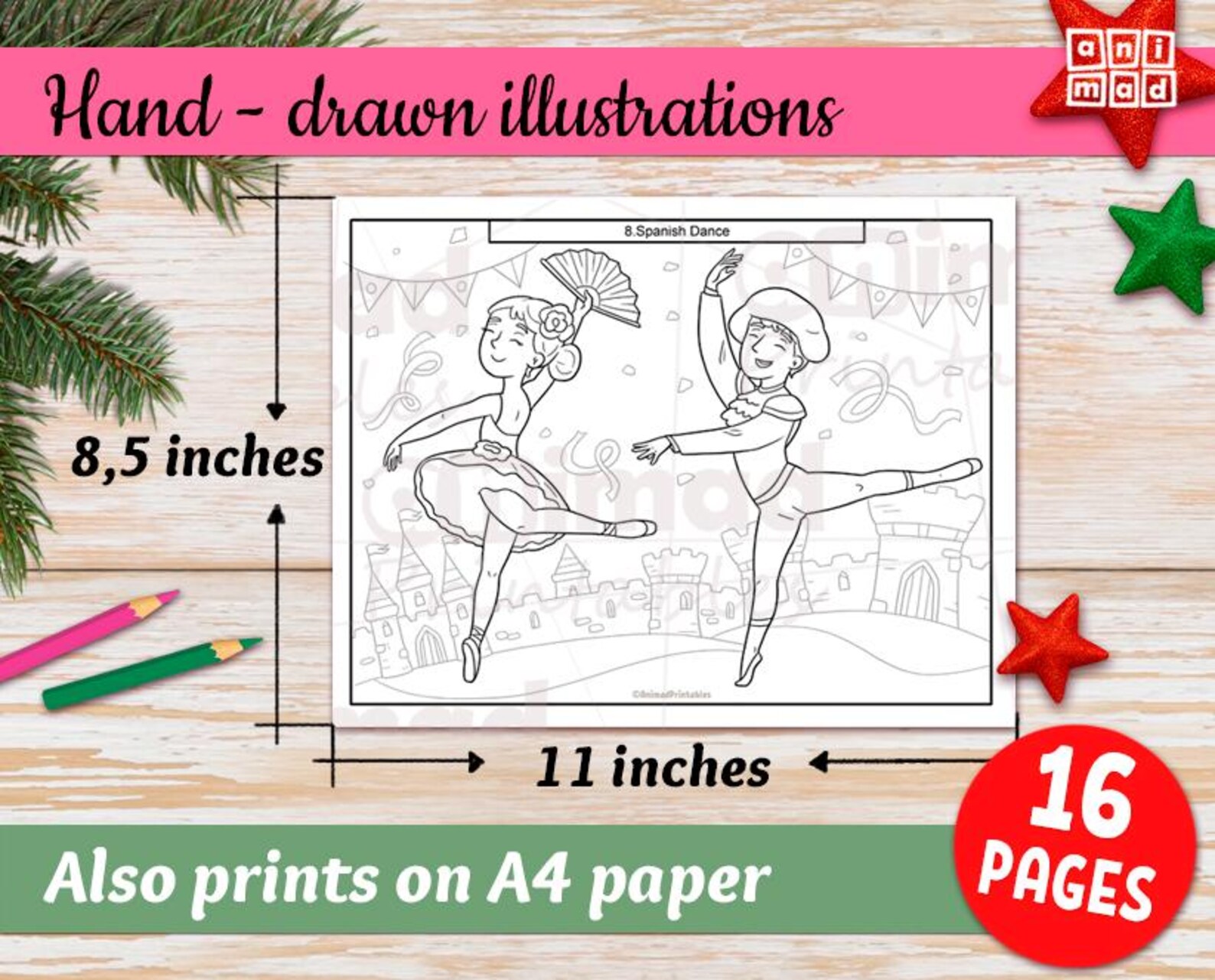 NUTCRACKER Ballet COLORING PAGES for Kids, Christmas Printable Activity ...