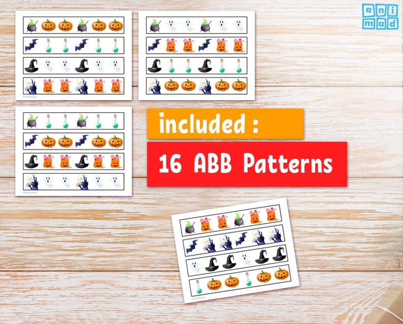 Halloween Pattern Matching Activity for Kids: AB & ABB Printable Strips ...