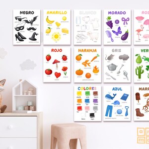 COLORS Printable Posters for Preschool Kids in SPANISH, Set of 12 ...