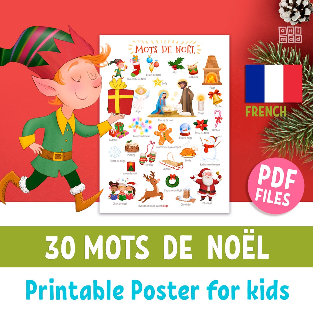 CHRISTMAS Printable Poster for Preschool Kids in FRENCH, Educational ...