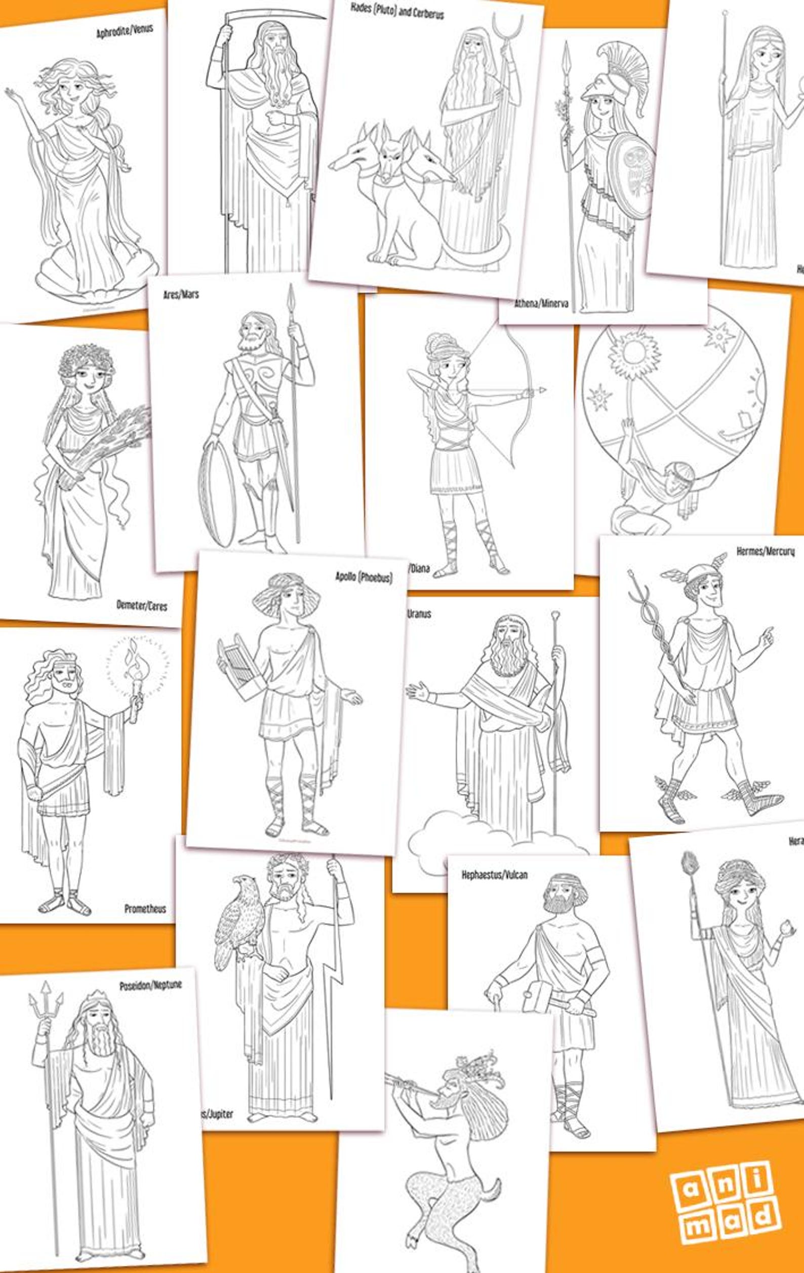 Ancient Greek & Roman Gods Printable Coloring Pages for Kids, Preschool ...