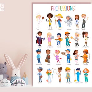PROFESSIONS Printable Poster for Kids, 24 Occupations and Community ...