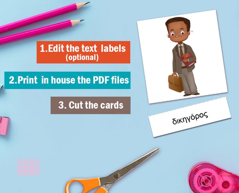 PROFESSIONS Printable Flashcards for Bilingual Kids in Greek & English ...