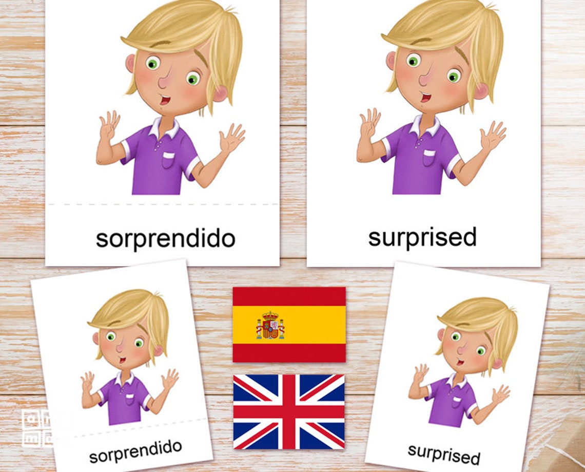EMOTIONS and FEELINGS Printable Flashcards in Spanish & English for ...