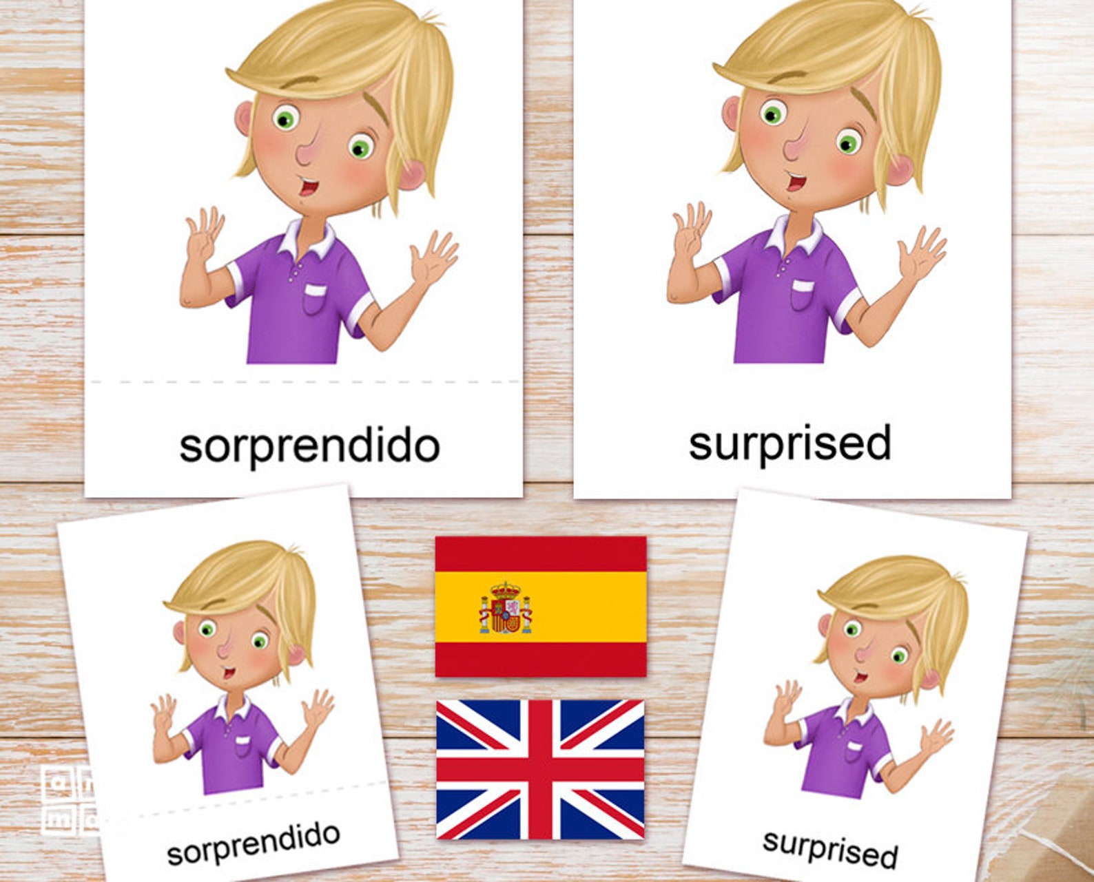 EMOTIONS and FEELINGS Printable Flashcards in Spanish & English for ...