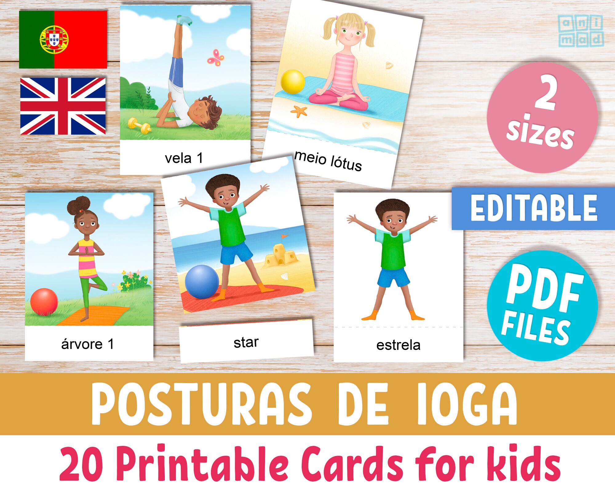 Yoga Poses Printable Flashcards for Preschool Kids in Portuguese ...