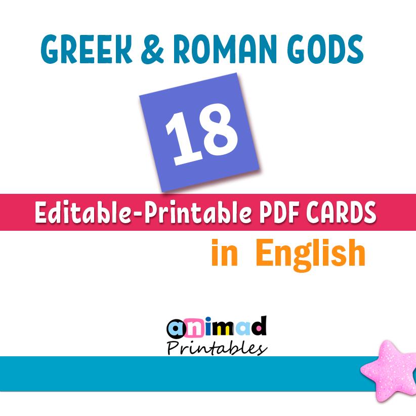 GREEK GODS Printable Flashcards for Kids, 18 Editable Text Montessori 3 ...