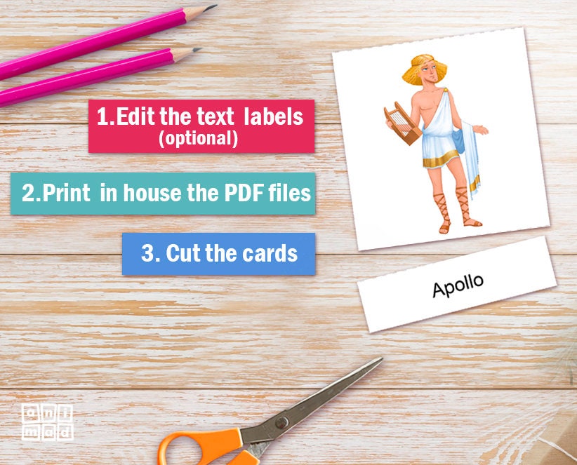 GREEK GODS Printable Flashcards for Kids, 18 Editable Text Montessori 3 ...