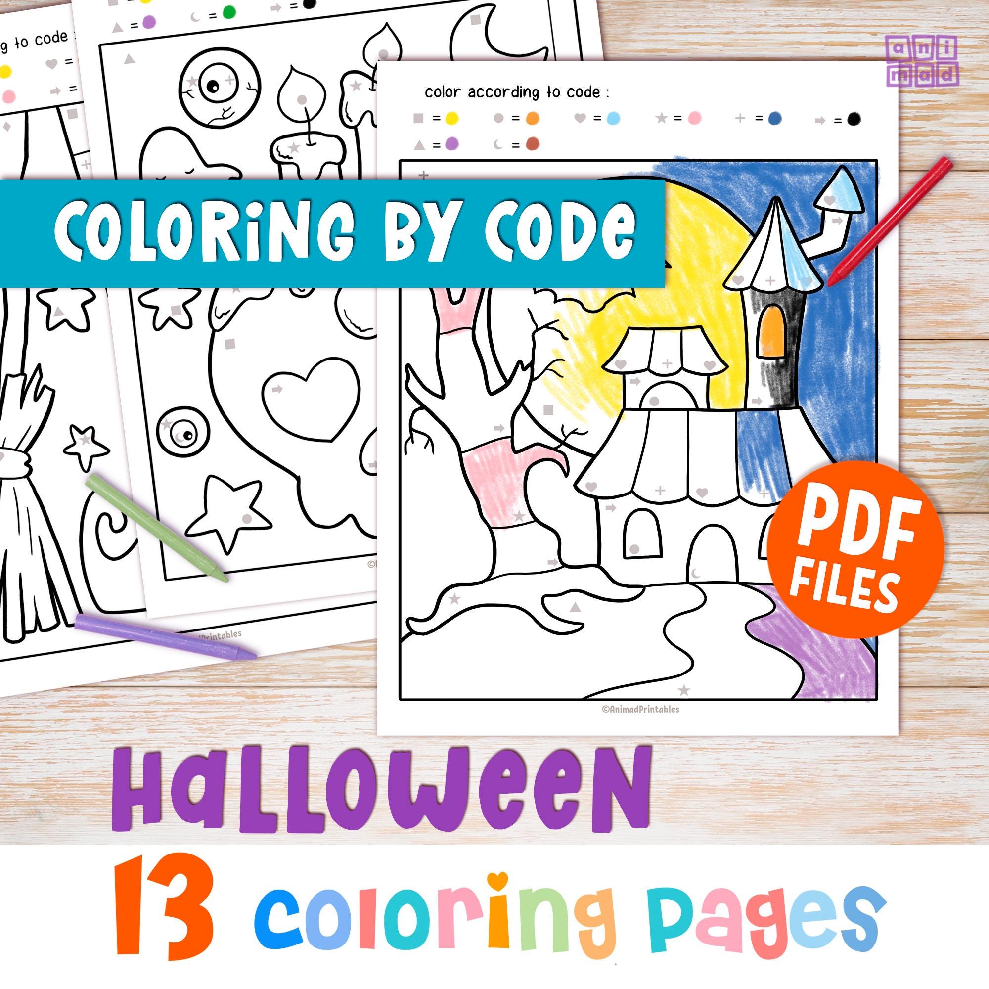 HALLOWEEN Coloring Pages by Code for Preschool Kids, Simple & Easy ...