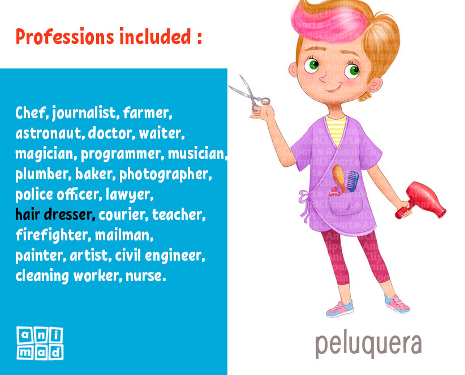 OCCUPATIONS & PROFESSIONS Printable Poster for Preschool Kids, Spanish ...
