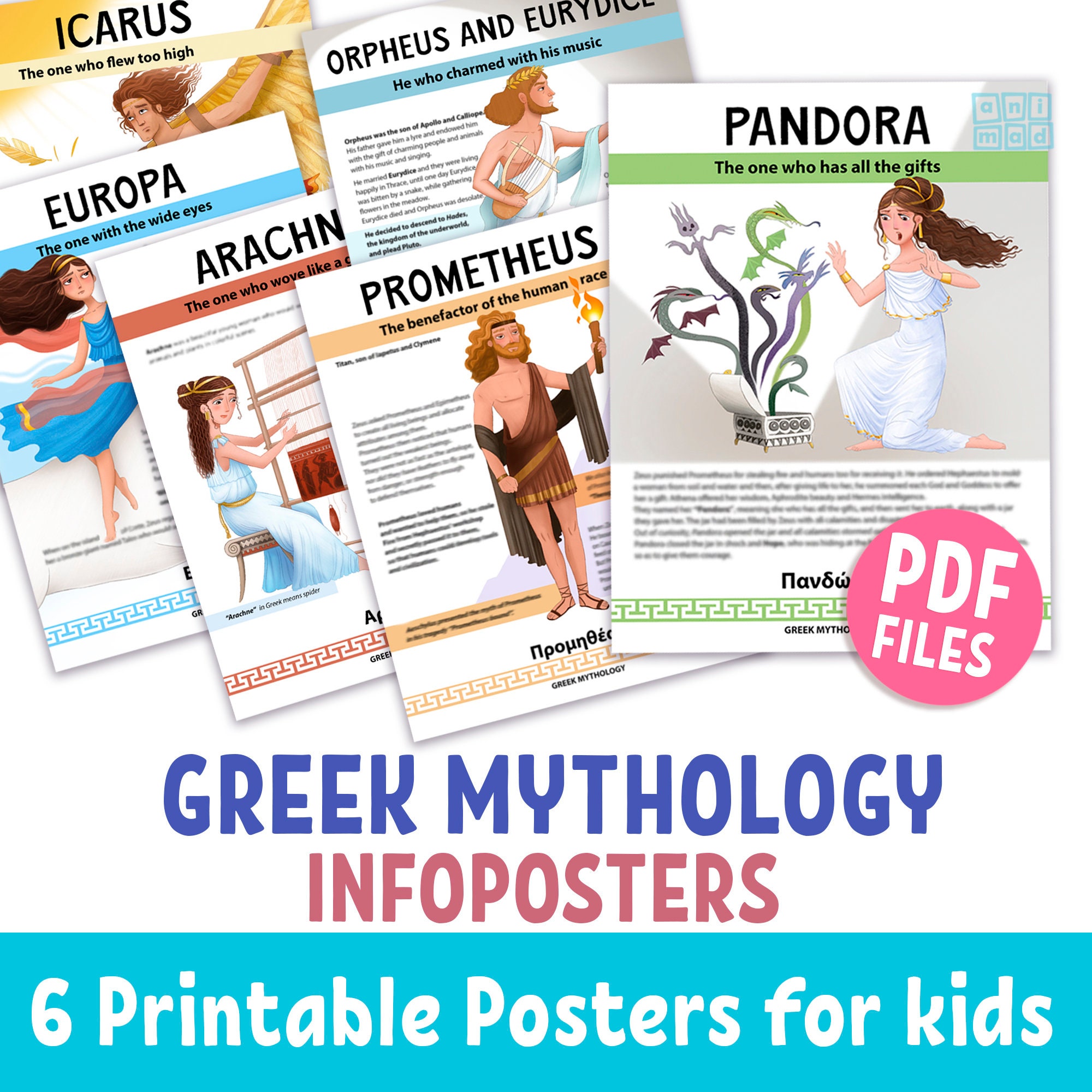 GREEK MYTHS Printable Info Posters for Kids Bundle, Greek Mythology ...