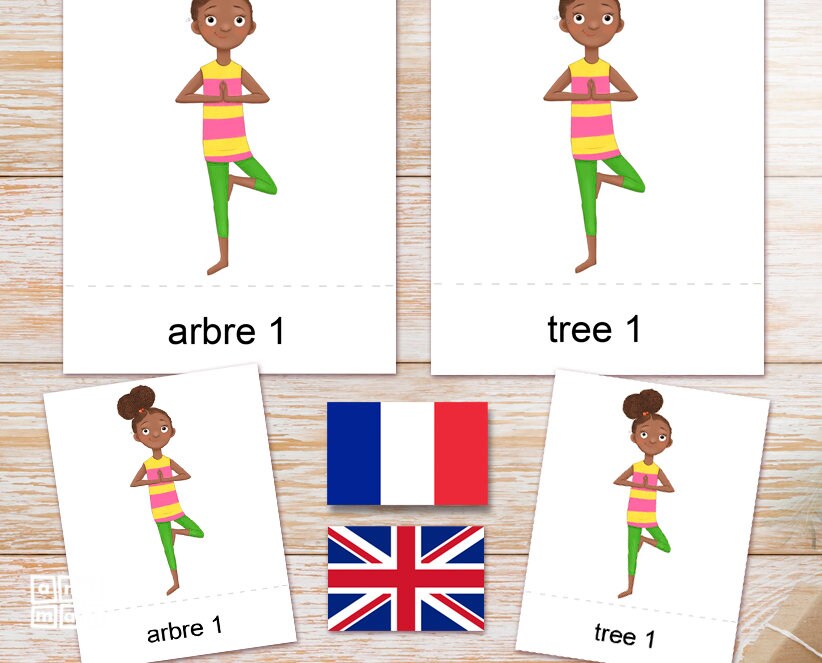 YOGA POSES Printable Flashcards for Kids in French & English, 20 ...