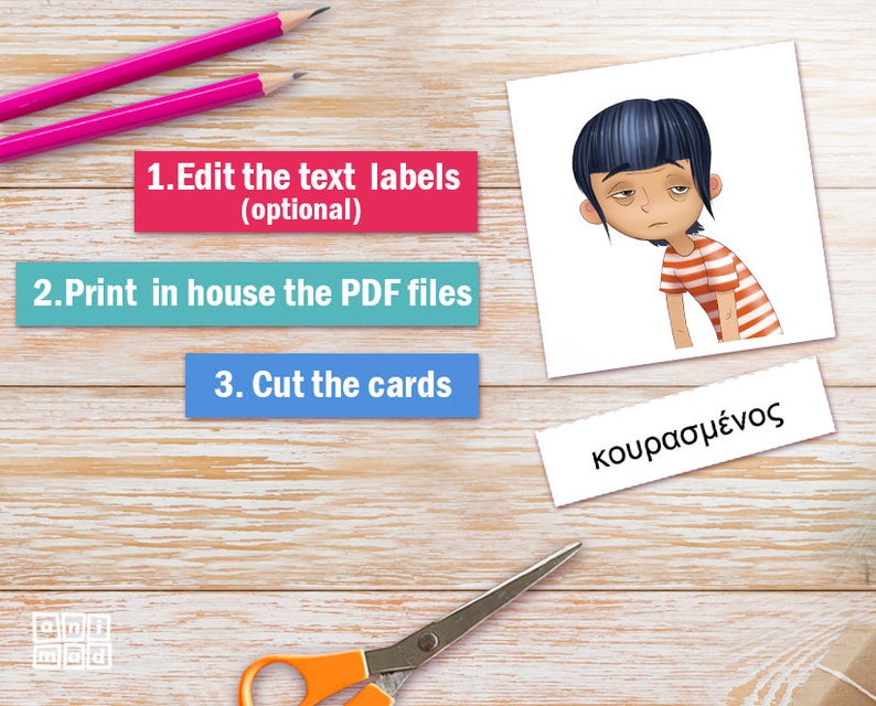 EMOTIONS & FEELINGS Printable Flashcards for Kids in Greek and English ...