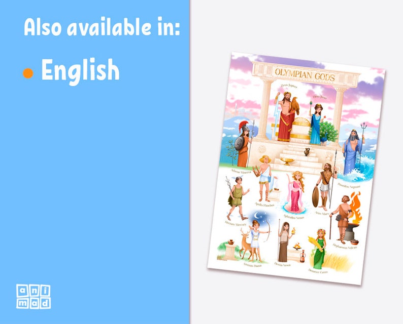 Ancient GREEK Gods Printable Poster for Kids in GREEK, 12 Olympian Gods ...