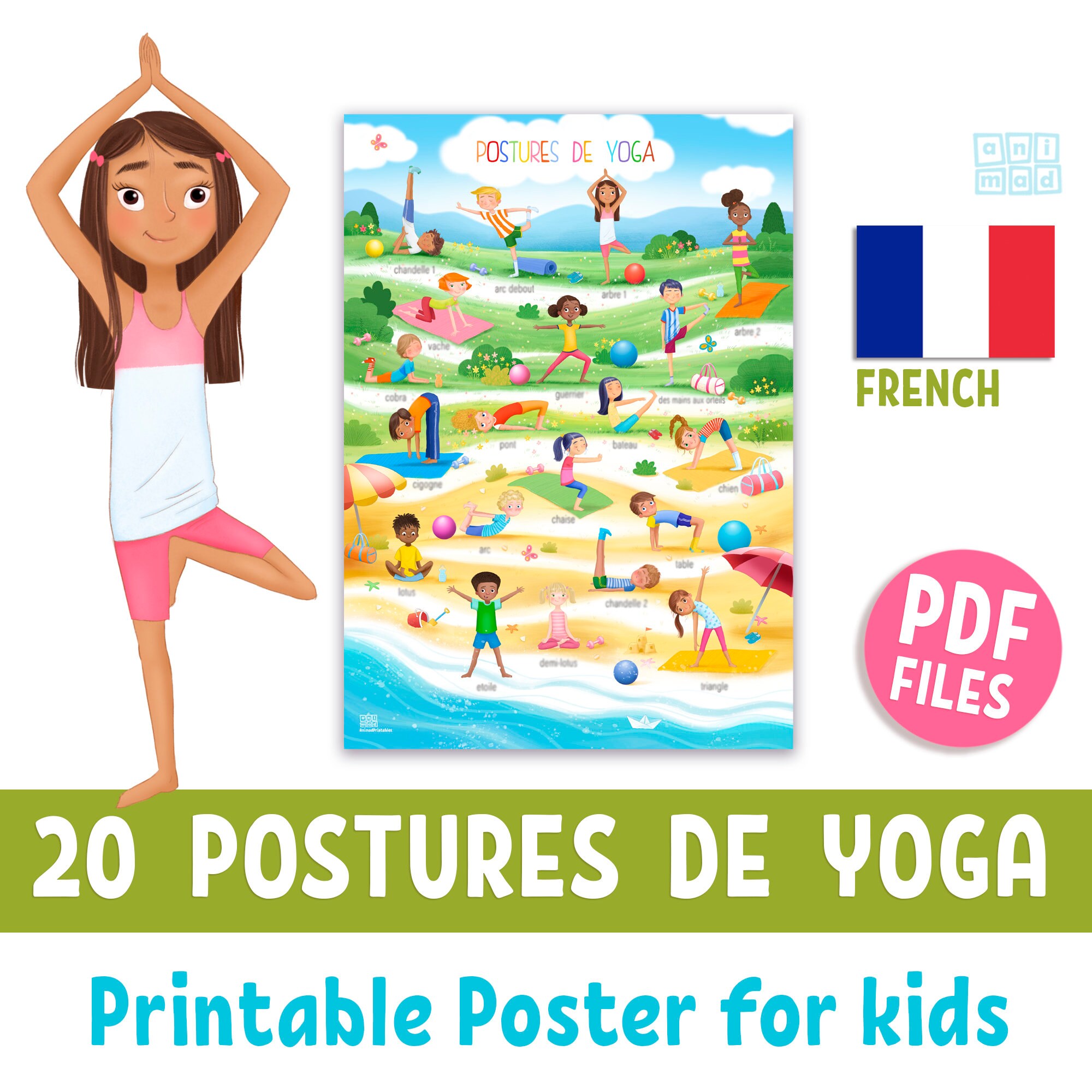 YOGA POSES Printable Poster for Kids in FRENCH, Classroom, Homeschool ...