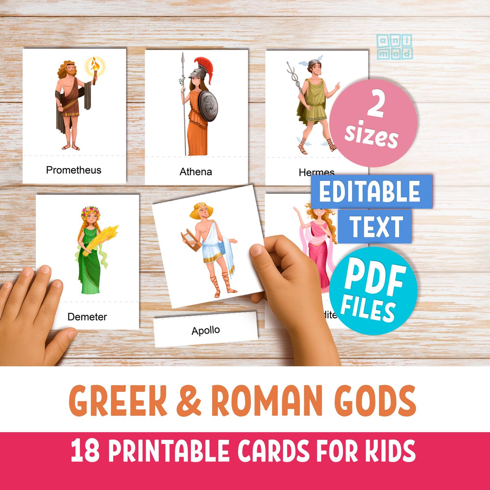 Greek & Roman Mythology Gods Flashcards for Kids, Montessori Cards ...