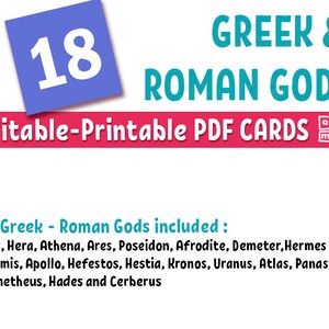 GREEK GODS Printable Flashcards for Kids, 18 Editable Text Montessori 3 ...