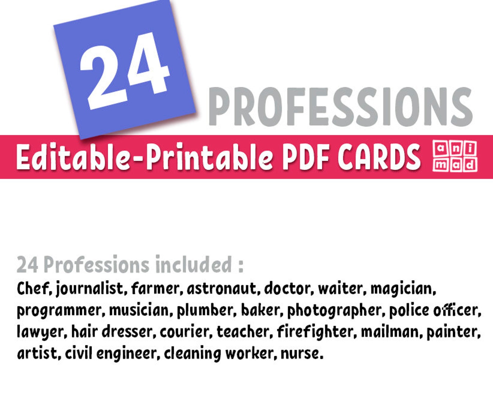 Tarjetas imprimibles de PROFESIONES para niños en edad preescolar, 24 ...