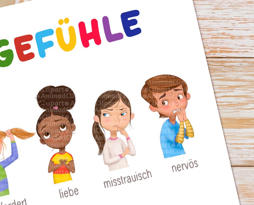 EMOTIONS & FEELINGS Printable Poster for Kids in German, Classroom and ...