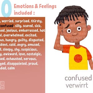 Bilingual GERMAN and ENGLISH, Emotions & Feelings, Printable Poster for ...