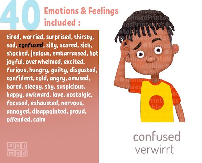 Bilingual GERMAN and ENGLISH, Emotions & Feelings, Printable Poster for ...
