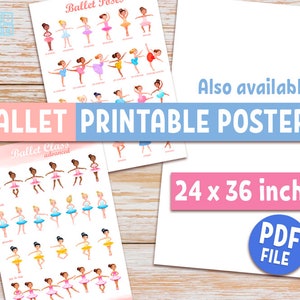 BALLET POSES Printable Poster for Girls, Ballet Class Basic Ballerina ...