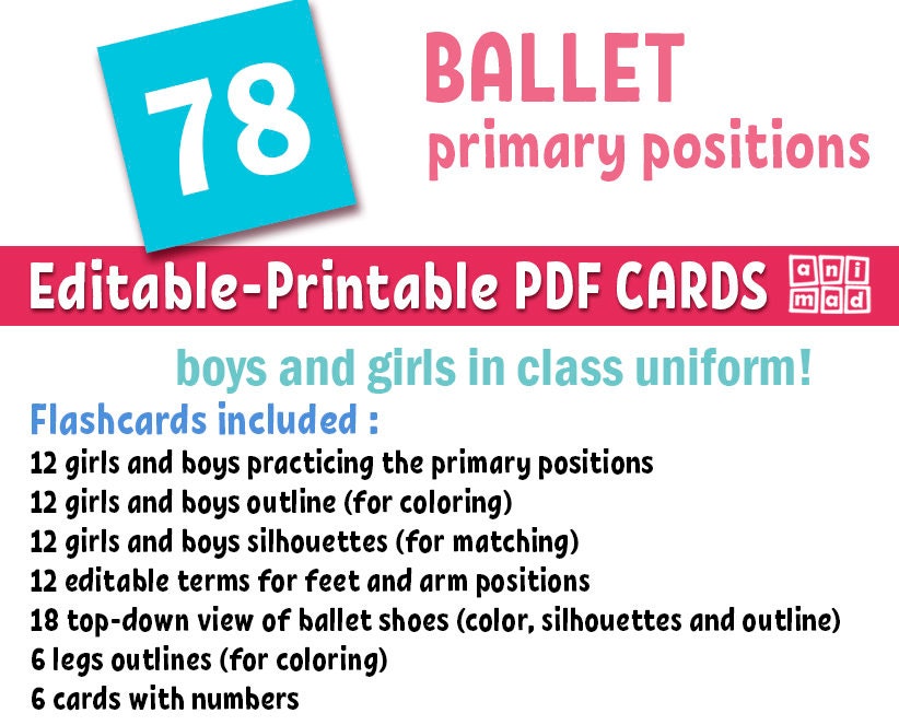 Ballet Primary Positions Printable Flashcards for Boys and Girls, 78 ...