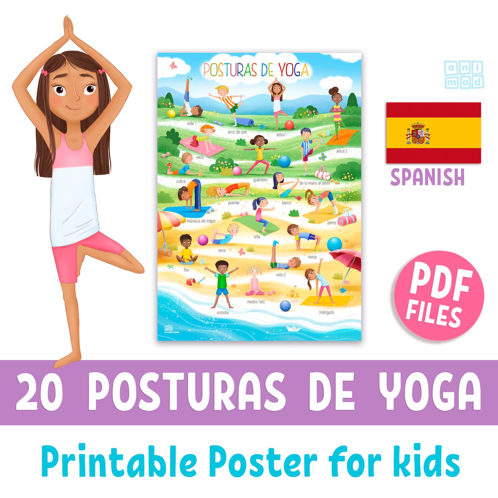 YOGA POSES Printable Poster for Kids in SPANISH, Educational Wall Art ...