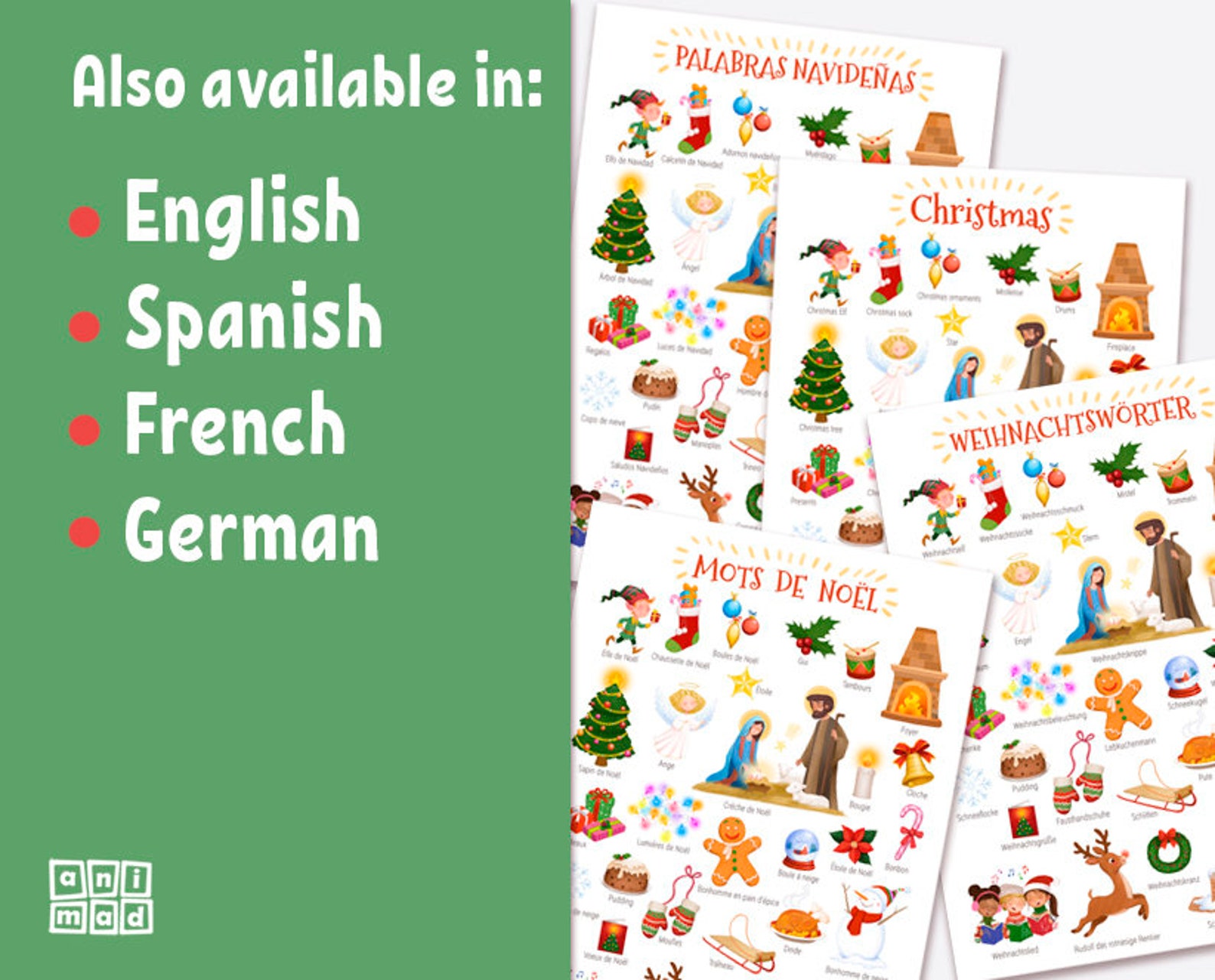 GREEK for Kids, CHRISTMAS Printable Cards for Kids, Montessori Editable ...