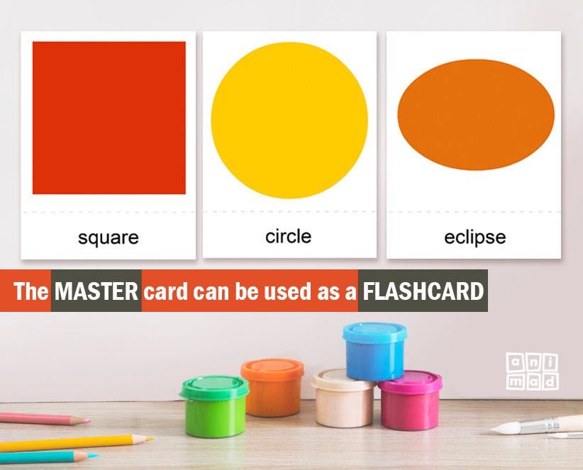 2d SHAPES Printable Flashcards for Preschool Kids, 3 Part Montessori ...