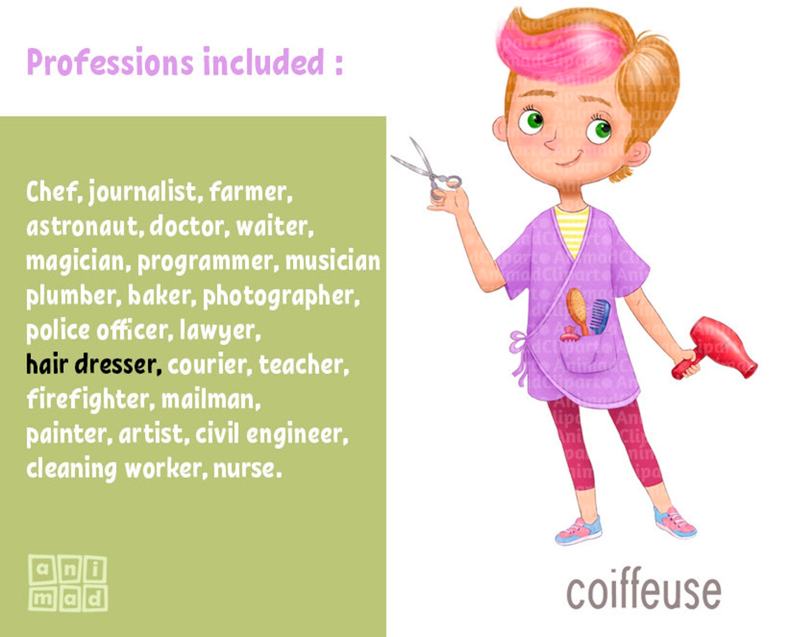 PROFESSIONS Printable Poster for Preschool Kids in FRENCH, Vocabulary ...
